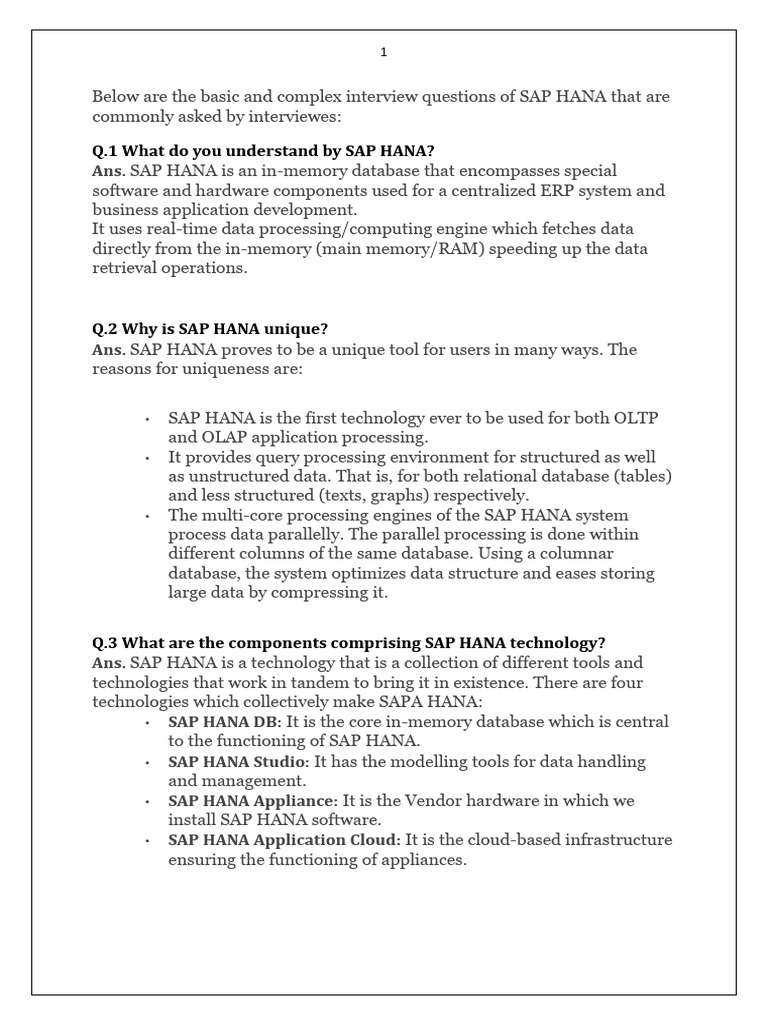 Hana Interview Questions With Answers | PDF | Databases | Relational Database