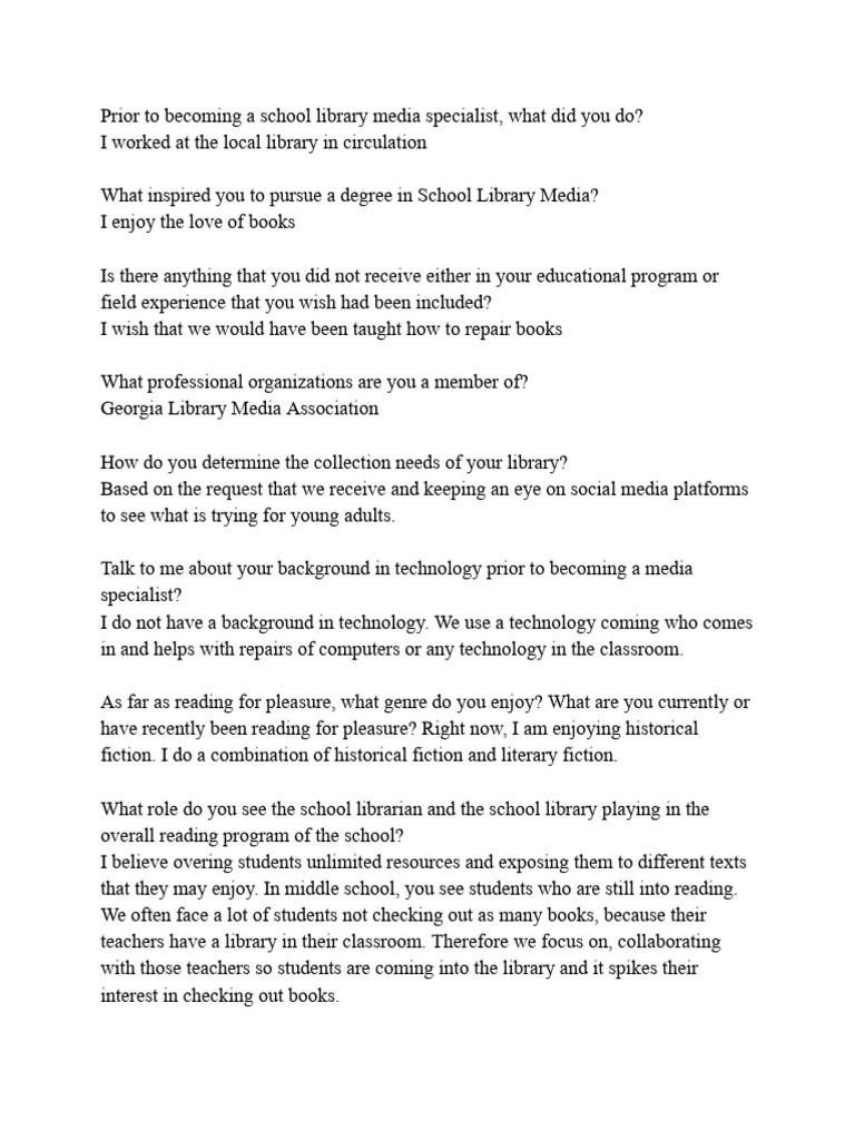 Middle School Interview | PDF | Libraries | School Library