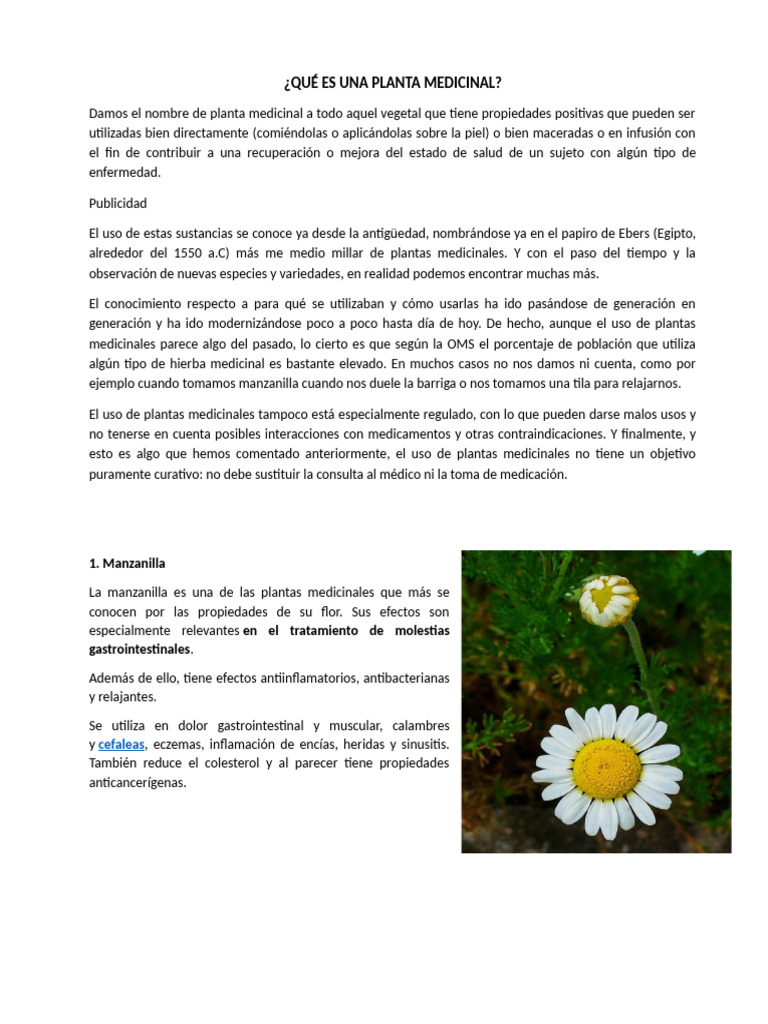 Qué Es Una Planta Medicinal | PDF | Plantas medicinales | Aspirina