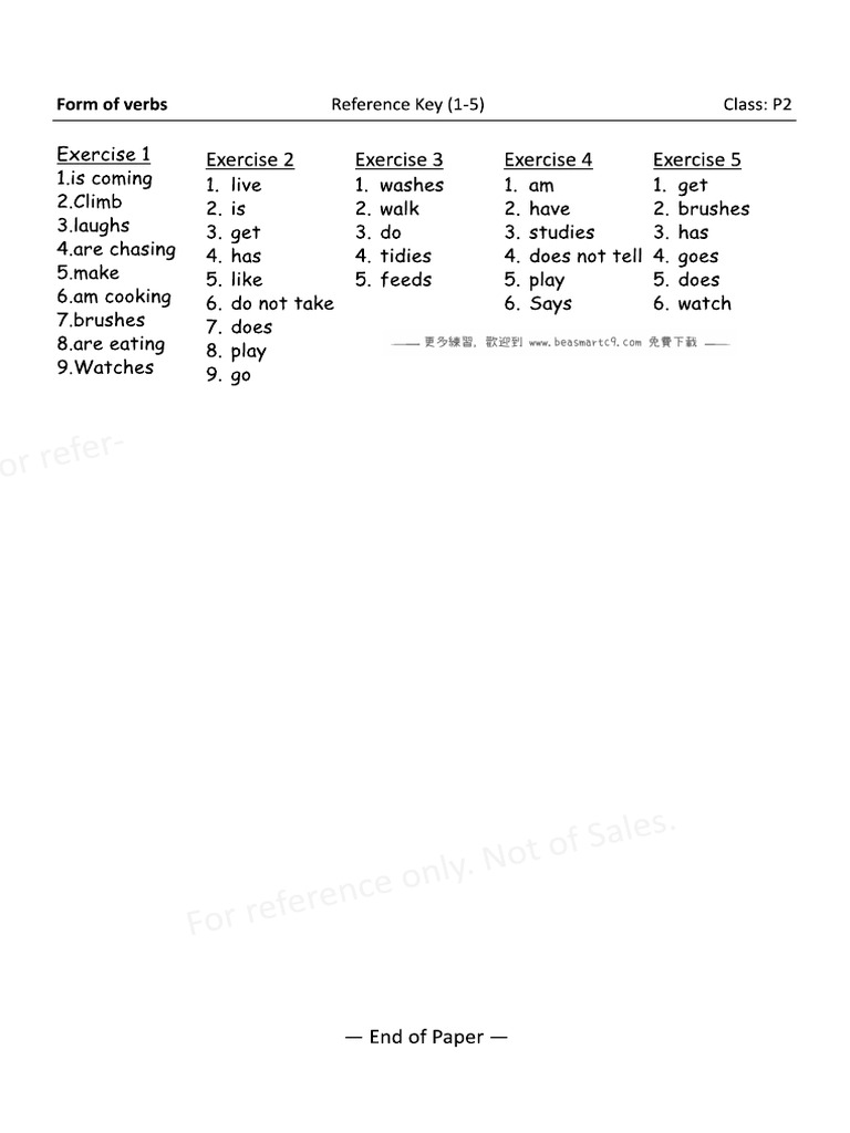 01-05 P2 Form of verbs - Suggested answer | PDF