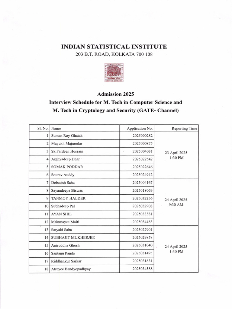 Interview-Schedule-MTech-CS-CrS-(GATE-Channel)-2025 | PDF