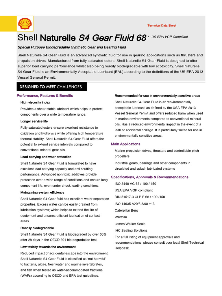 Shell Naturelle S4 Gear Fluid Overview | PDF | Lubricant | Viscosity
