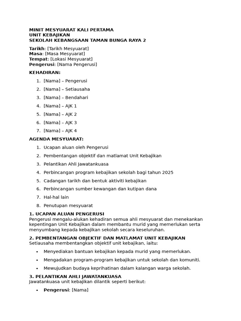 Minit Mesyuarat Kali Pertama | PDF