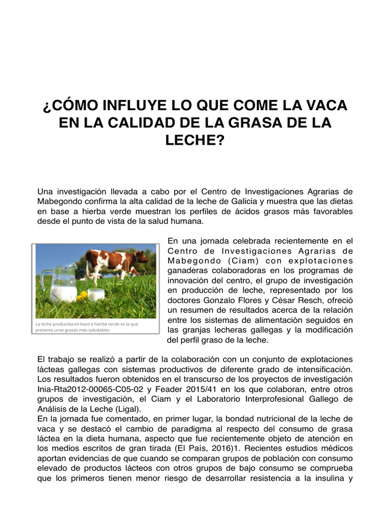 ¿Cómo Influye Lo Que Come La Vaca en La Calidad de La Grasa de La Leche ...
