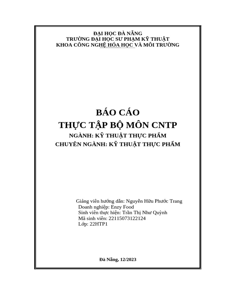 BÁO CÁO THỰC TẬP BỘ MÔN CNTP | PDF
