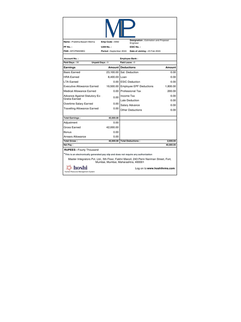 Pratibha Mishra Salary Slip Summary | PDF | Salary | Tax Deduction