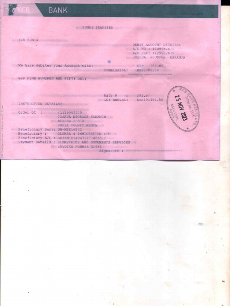 Bank Slip Joshua Njoroge | PDF