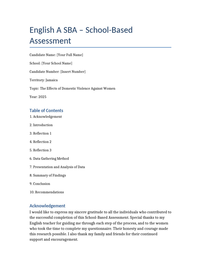 English A SBA With Artifacts | PDF | Domestic Violence | Violence