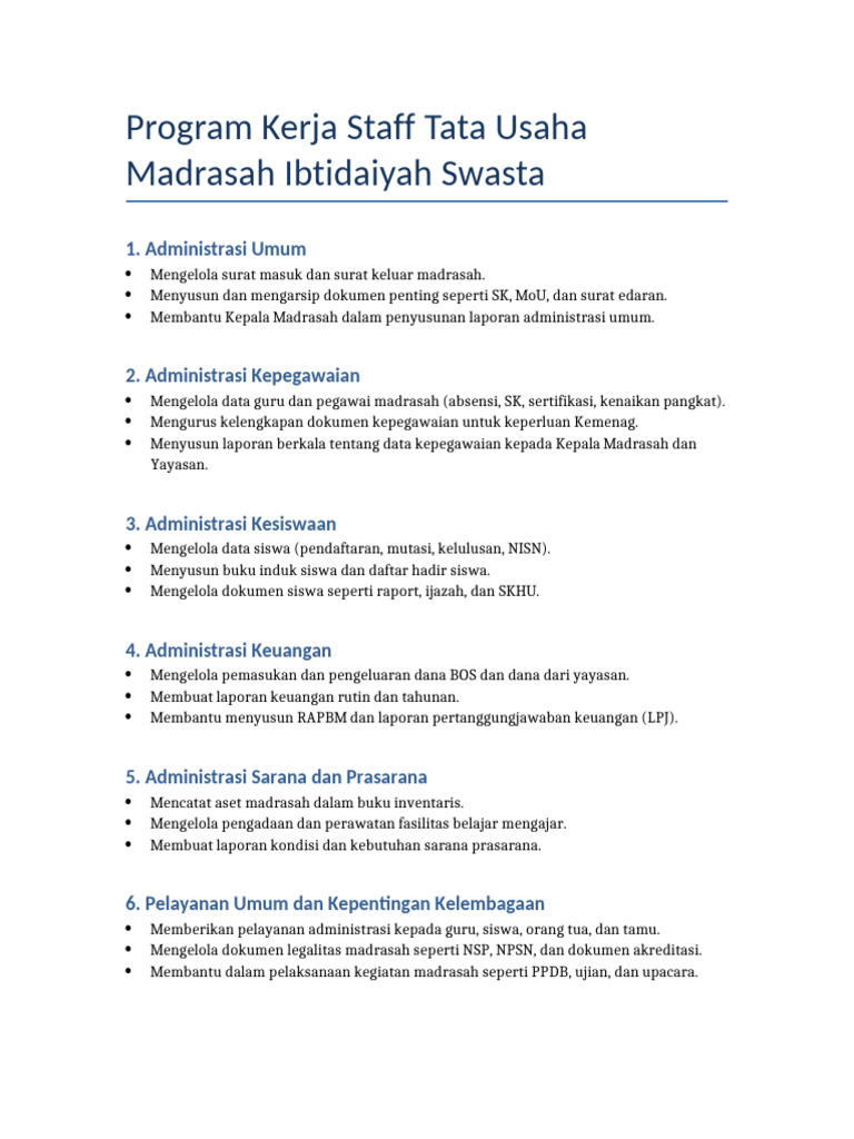 Program_Kerja_TU_MI_Swasta_2025 | PDF