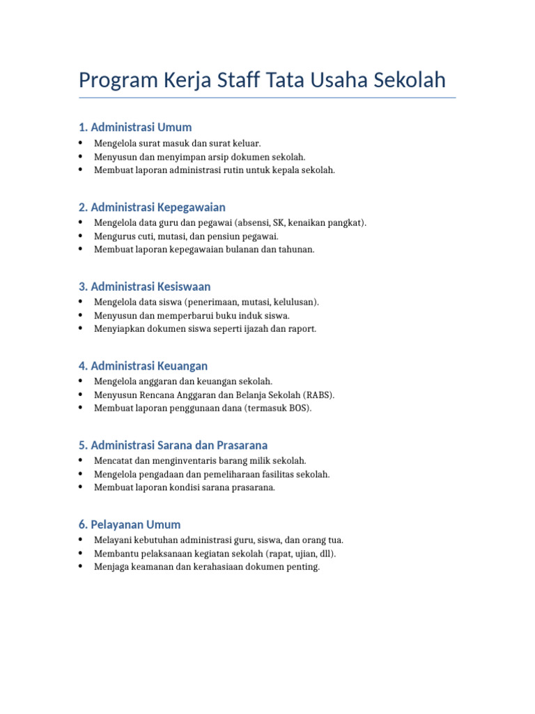 Program Kerja TU Sekolah 2025 | PDF