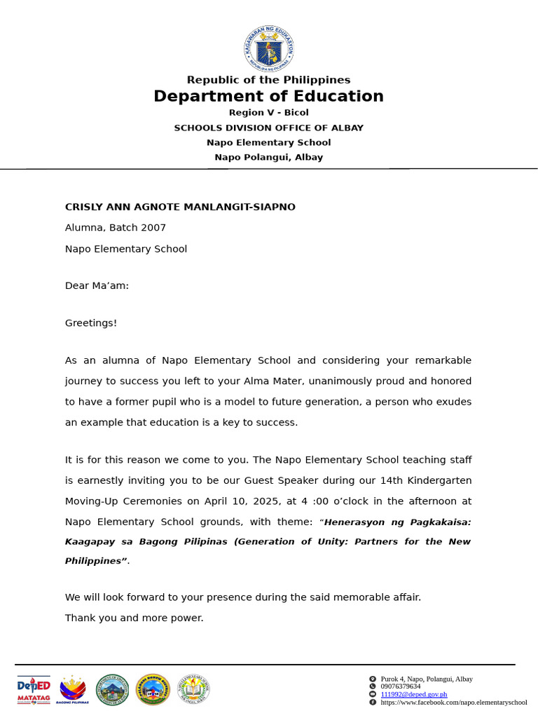 Letter To Guest Speaker | PDF