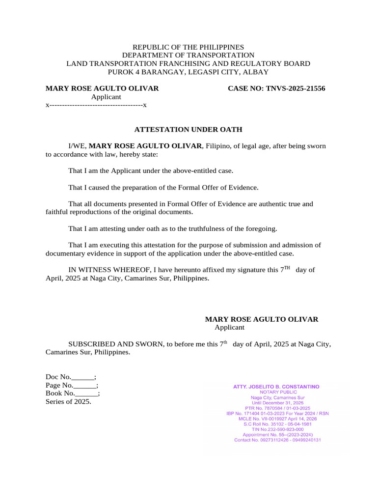Attestation Under Oath Naga | PDF | Affidavit | Government