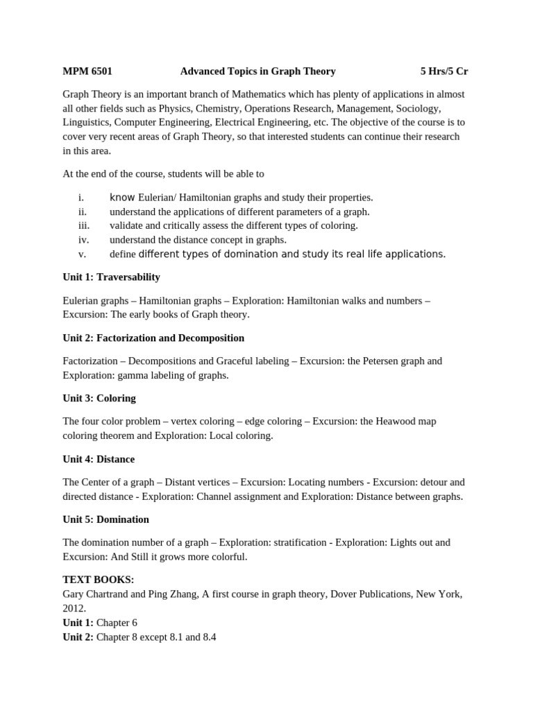 Advanced Graph Theory Course Overview | PDF