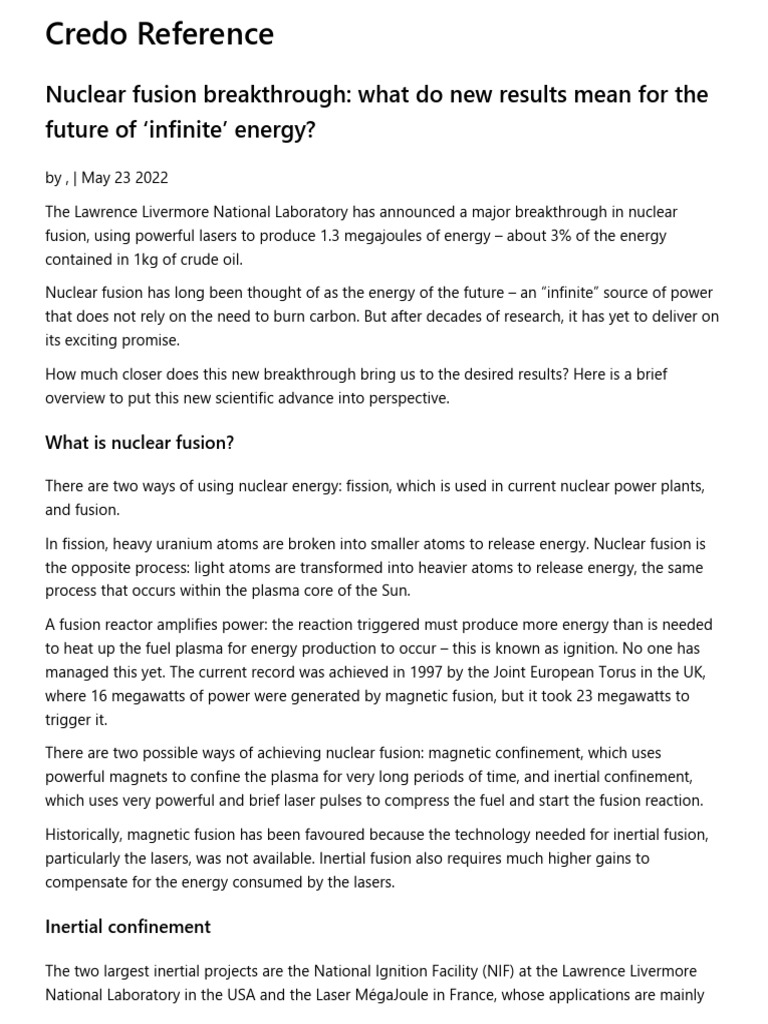 Nuclear Fusion Breakthrough - What Do New Results Mean For The Future ...