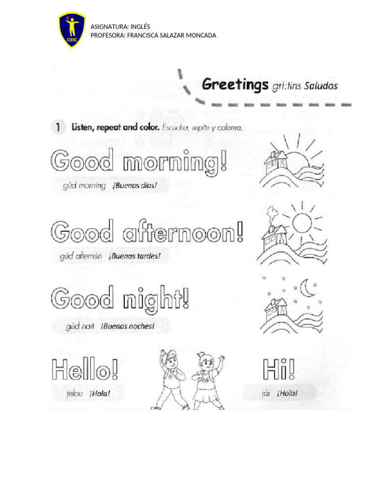 1era Clase Inglés. Saludos | PDF