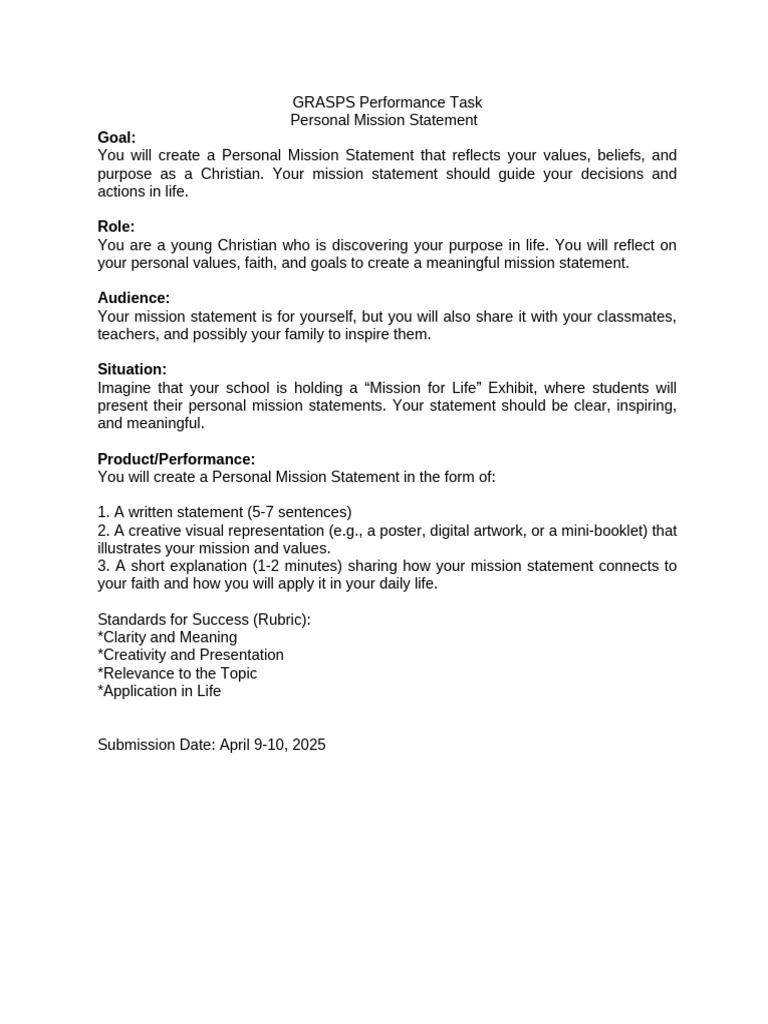 Create Your Personal Mission Statement | PDF