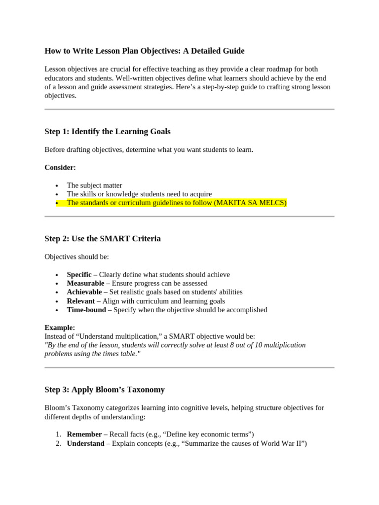 How To Write Lesson Plan Objectives | PDF | Reading Comprehension | Knowledge