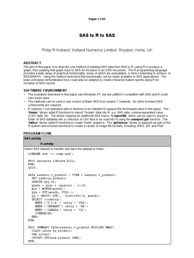 Sastortosas: Philip R Holland, Holland Numerics Limited, Royston, Herts, Uk | PDF | Sas ...
