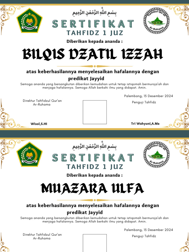 (Buat Banyak 1) Putih Hijau Elegan Modern Sertifikat Santri Tahfidz_20241212_121909_0000 | PDF