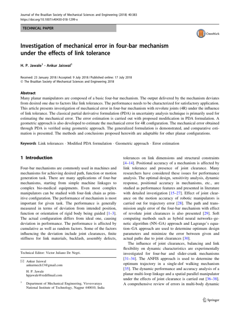 2018 - Investigation of Mechanical Error in Four-Bar Mechanism Under ...