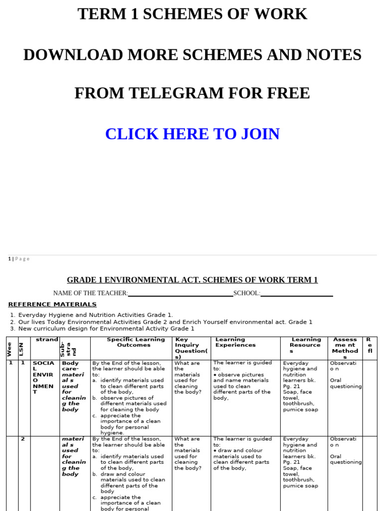 Grade 1 Term 1 Environmental Schemes-1 | PDF | Mouth | Hygiene