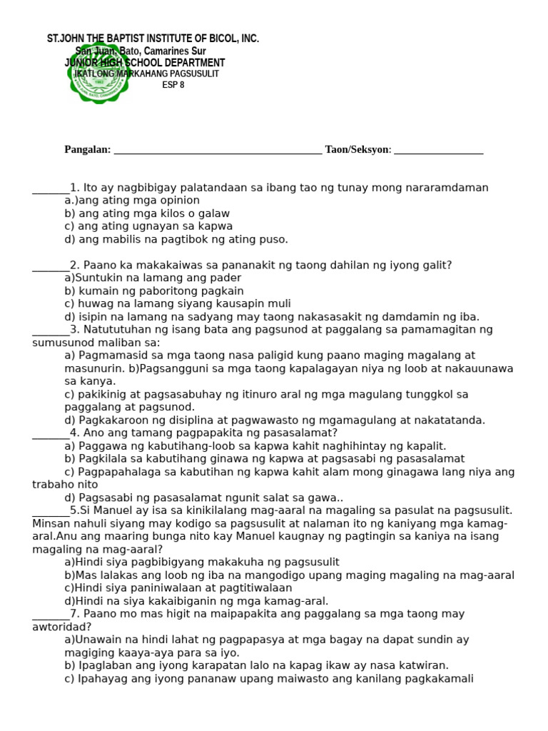 EXAM 3rd ESP 8 - Copy - Copy | PDF