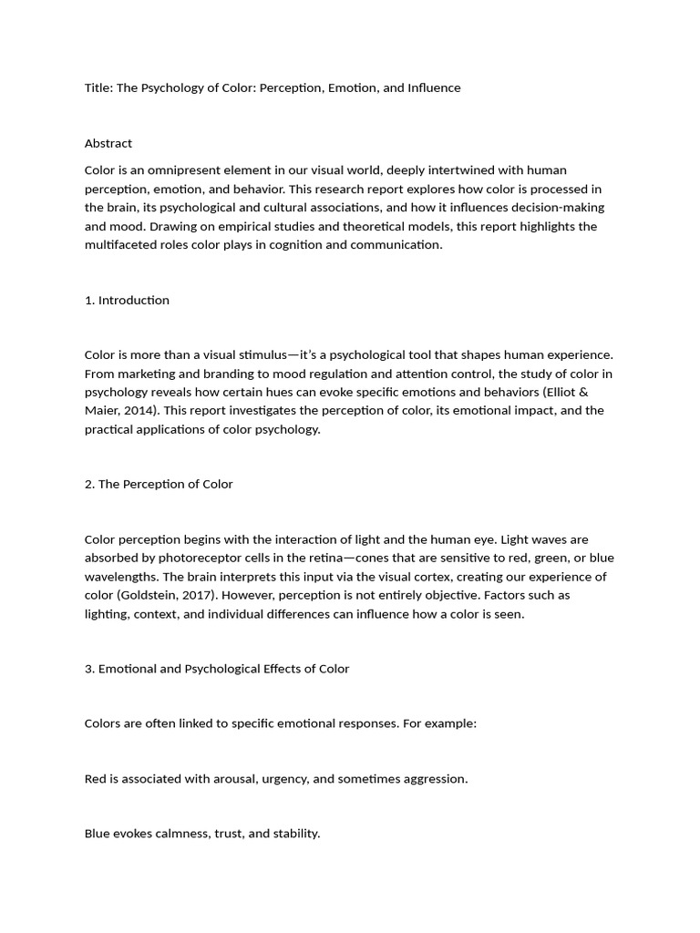 Color Psychology: Influence on Behavior | PDF | Color | Perception