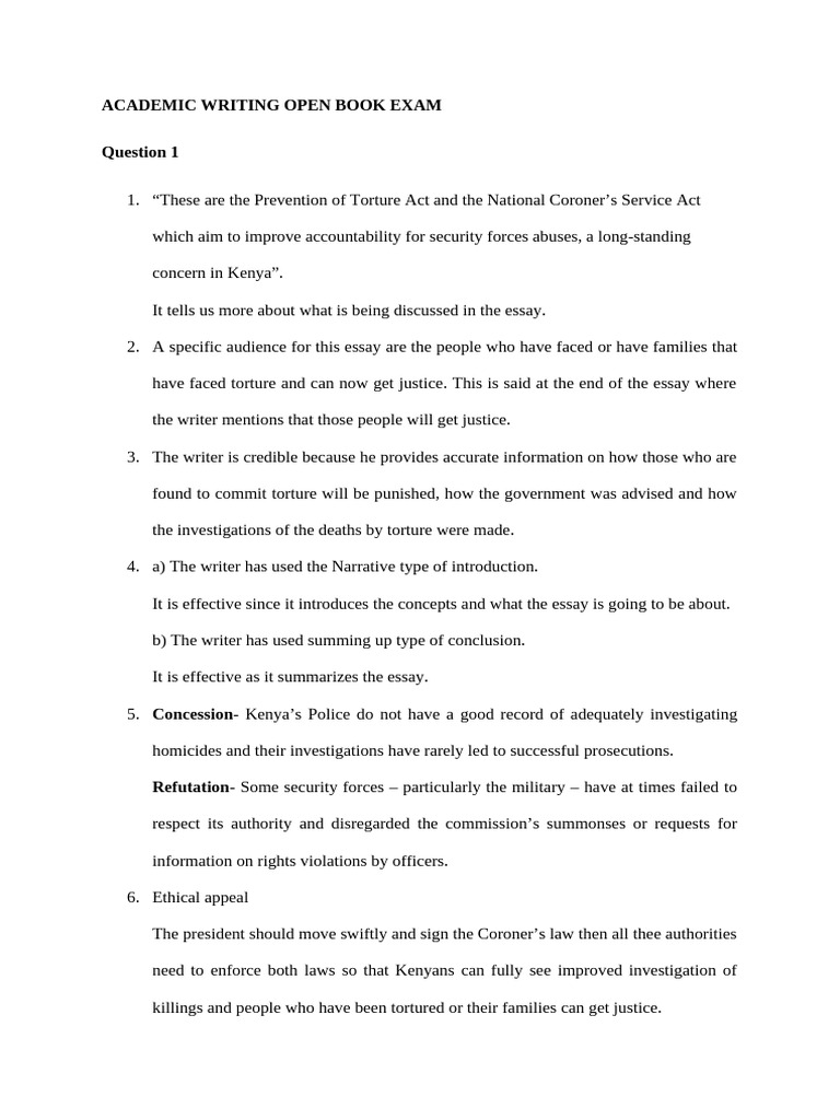 ACADEMIC WRITING OPEN BOOK EXAM | PDF | Torture | Essays