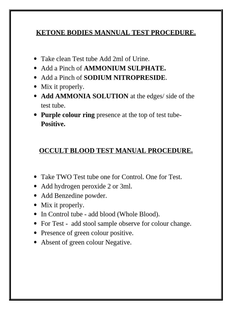 Manual Procedure for Urine Ketone Test | PDF