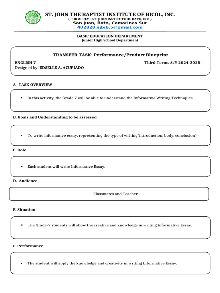 PTA english 7 3rd GRADING 2024-2025 - | PDF