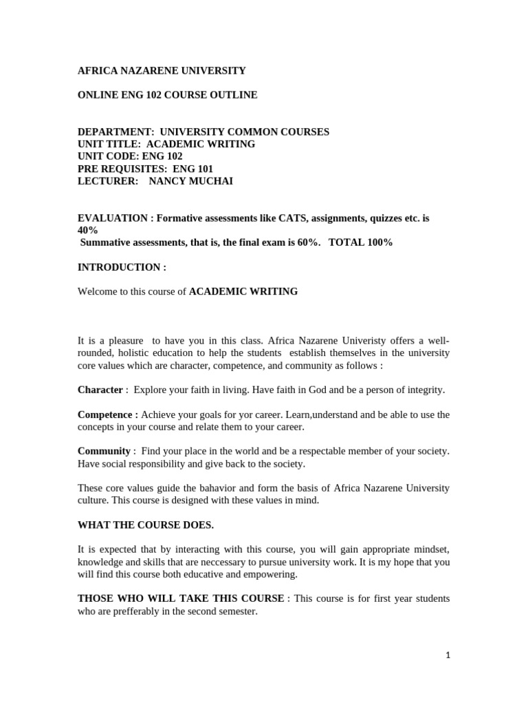 ENG 102 Academic Writing Course Outline | PDF | Note (Typography) | Fallacy