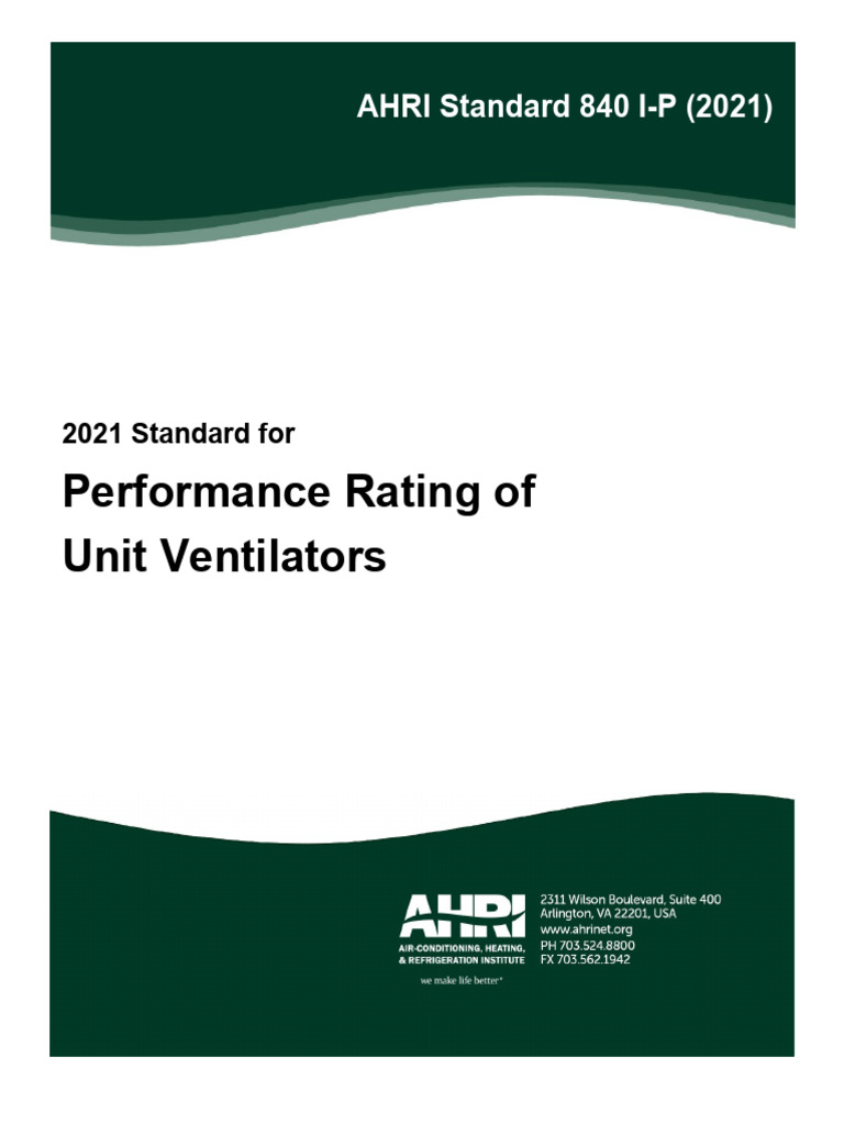 AHRI Standard 840 I-P (2021) | PDF | Ventilation (Architecture) | Air ...