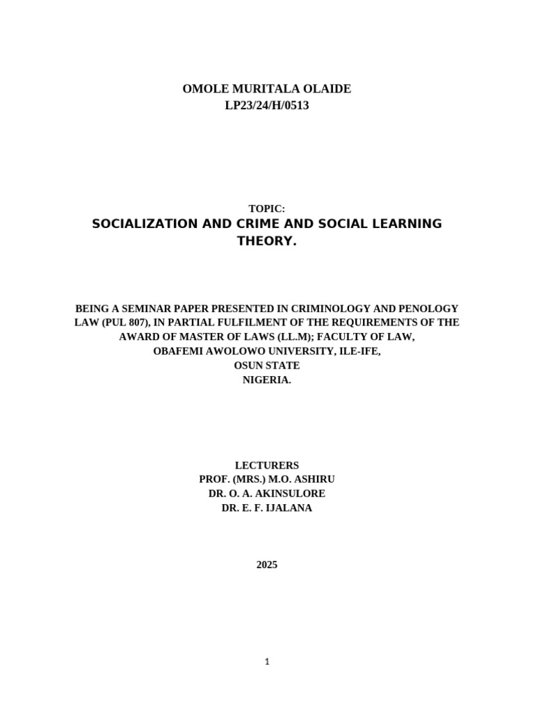 Socialization and Crime and Social Learning Theory | PDF | Criminology ...
