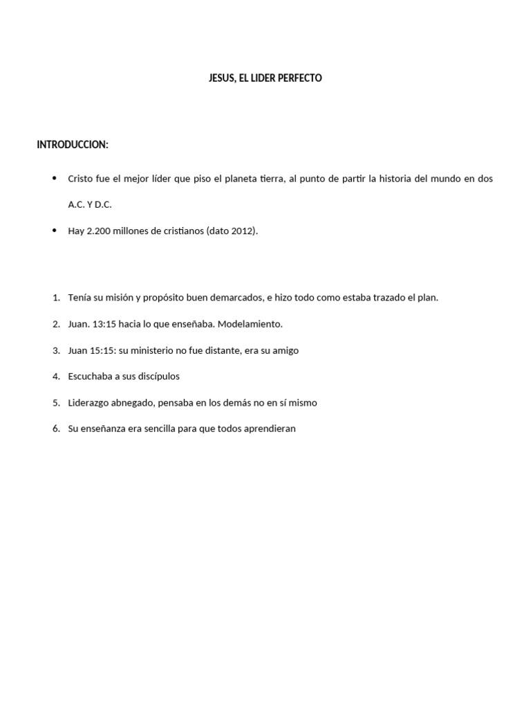 Jesus, El Lider Perfecto - Sermon | PDF