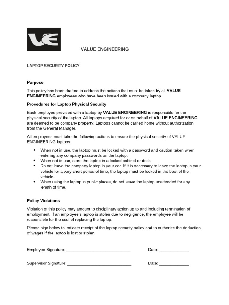Company Laptop Security Policy | PDF