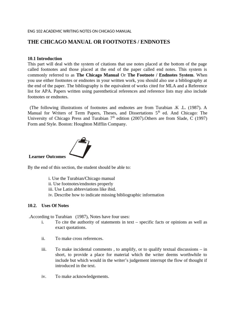 Week 11 ENG 102 ACADEMIC WRITING NOTES ON CHICAGO MANUAL | PDF | Note ...