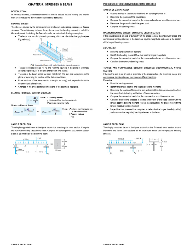 Mechanics of Deformable Bodies Stresses in Beams | PDF | Bending | Beam (Structure)