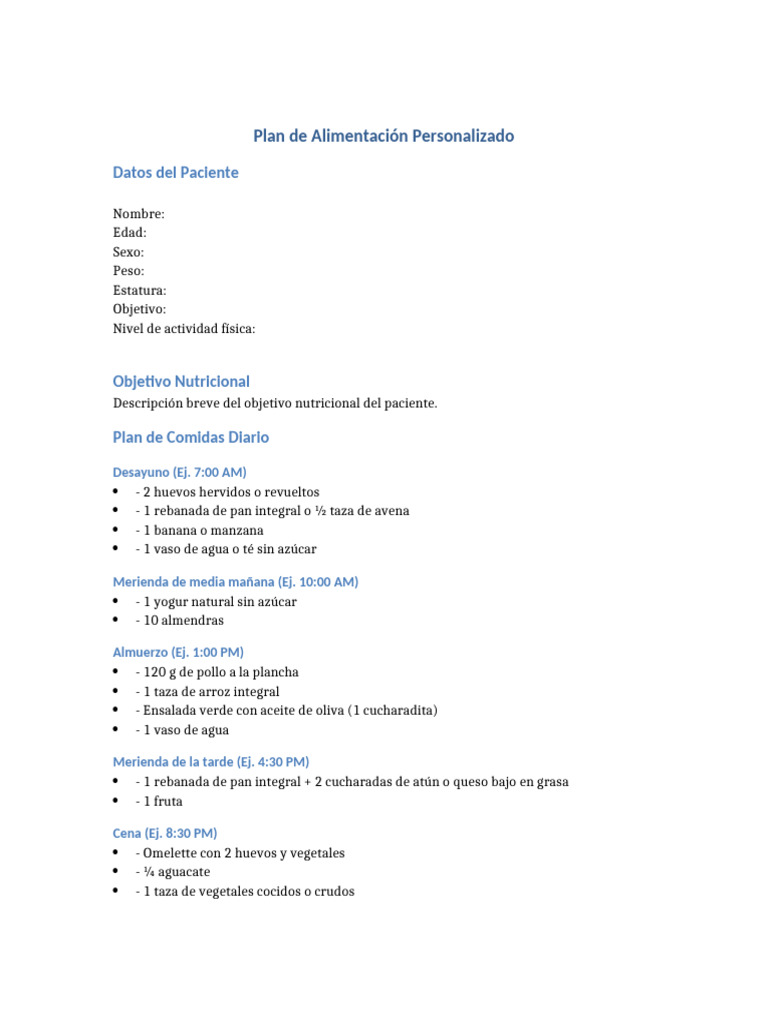 Plantilla Plan Alimentacion | PDF