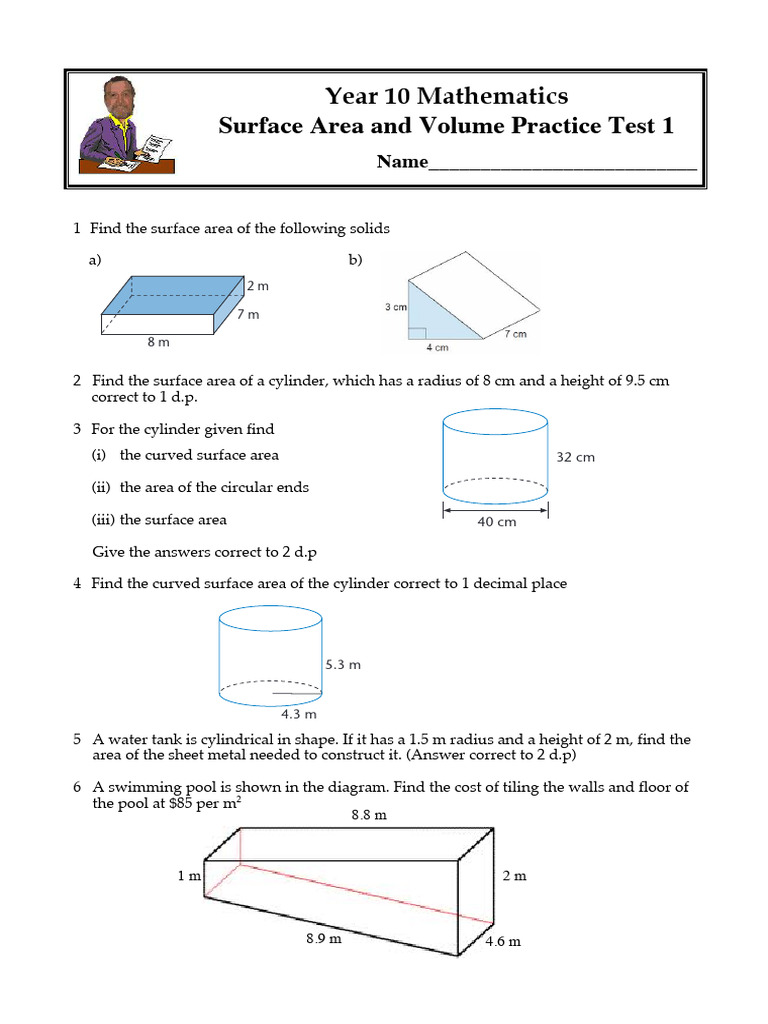 Year 10 Surface Area & Volume Test | PDF | Volume | Area