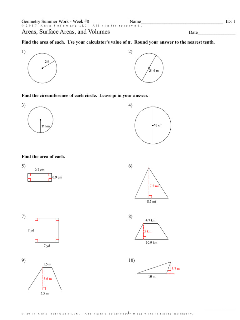 Geometry Volume and Surface Area Answers | PDF | Area | Geometric Shapes