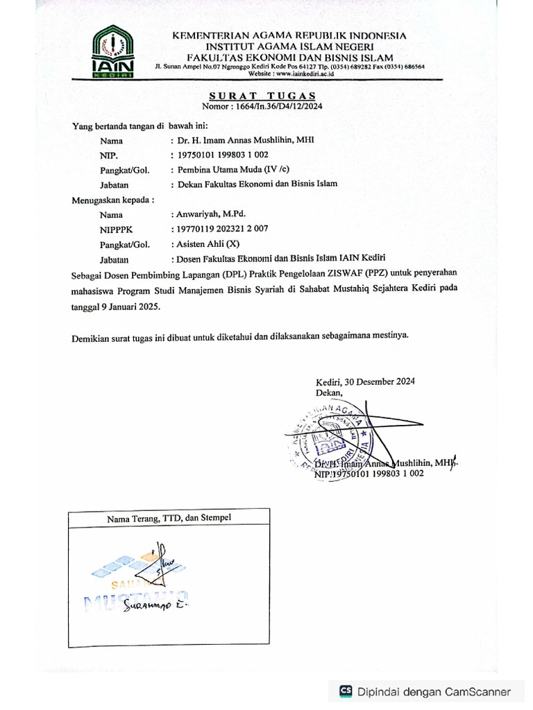 Surat Tugas DPL PPZ 9 Januari 2025 | PDF