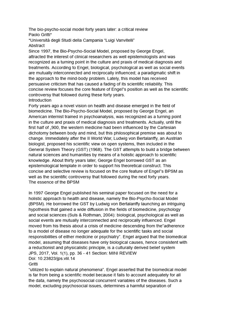 The Bio-Psycho-Social Model Forty Years Later - A Critical Review PVC ...