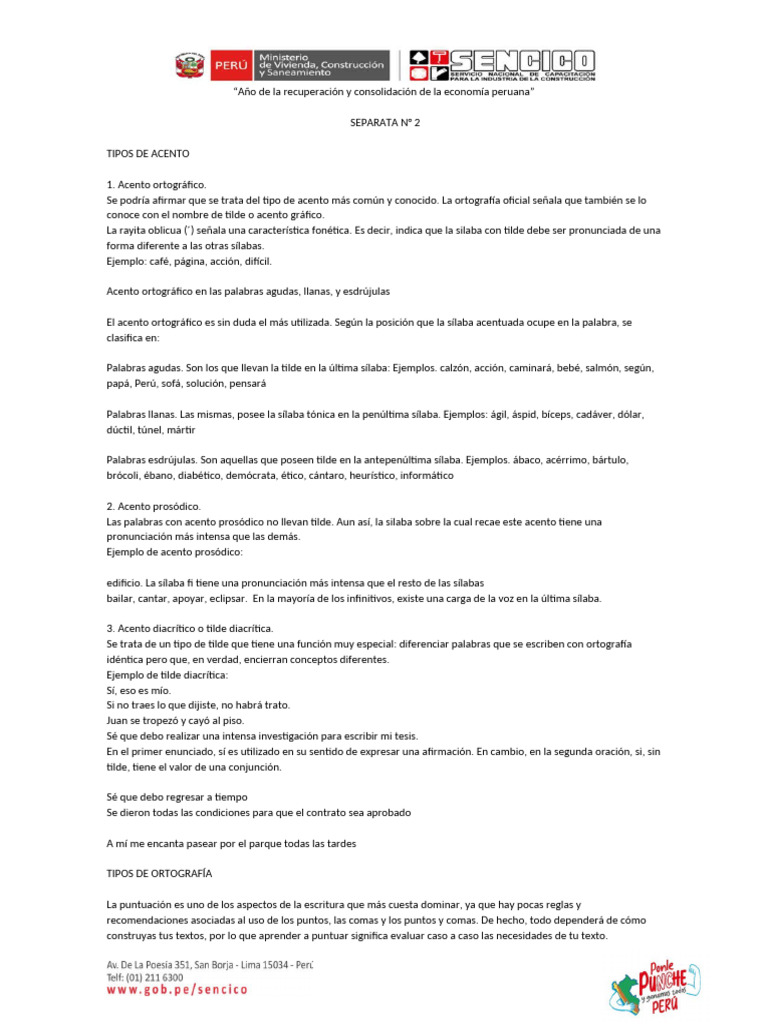 SEPARATA N° 2 TIPOS DE ACENTO(1) | PDF | Puntuación | Coma