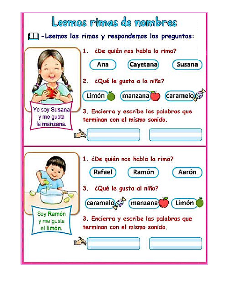 1.ficha Leemos Rimas de Nuestros Nombres | PDF