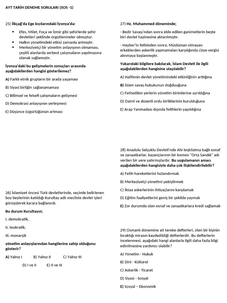 1.AYT TARİH DENEMESİ | PDF