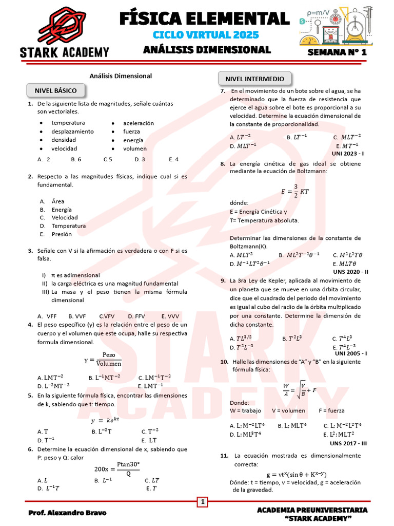 Analisis Dimensional Sem01 - Practica | PDF | Temperatura | Fuerza