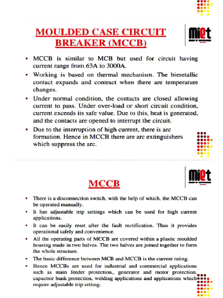 Breaker (MCCB) : Moulded Case Circut | PDF