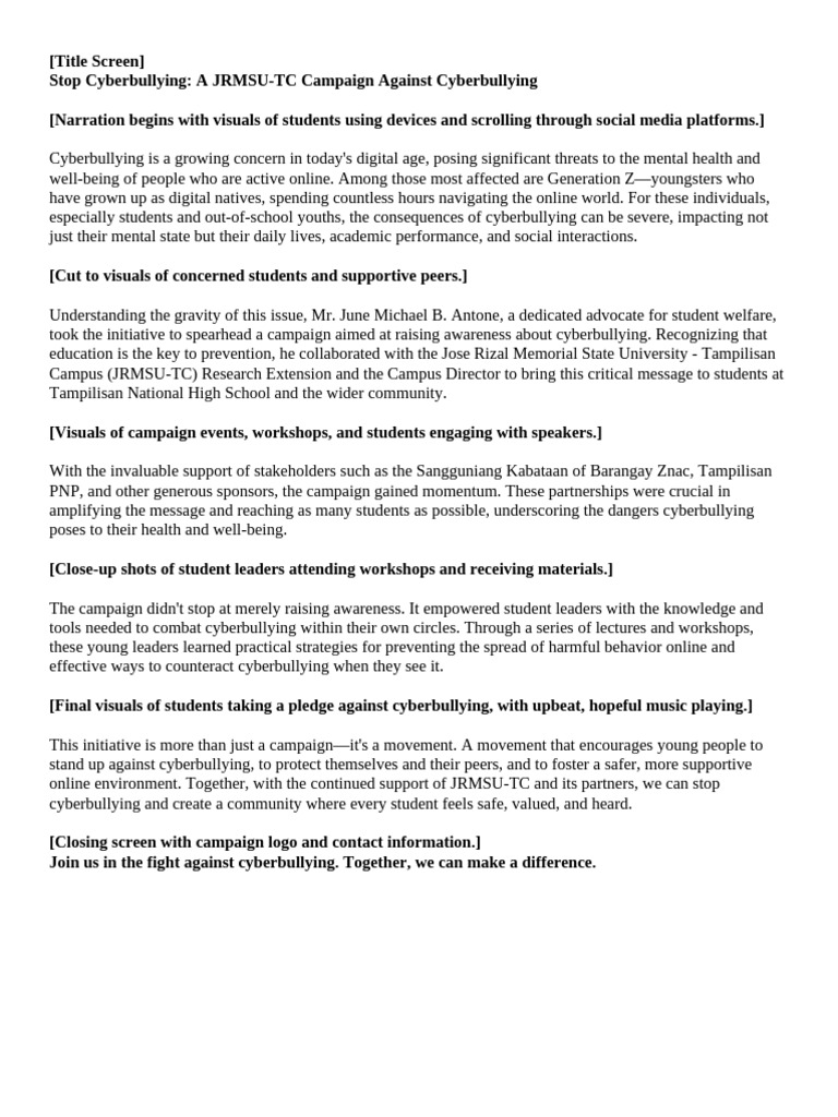 Cyberbullying Script | PDF | Cyberbullying | Social Psychology