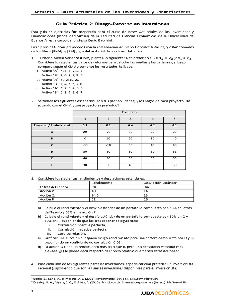 BAIF - Guía Práctica 2 - Riesgo-Retorno en Inversiones | PDF | Portafolio (Finanzas ...