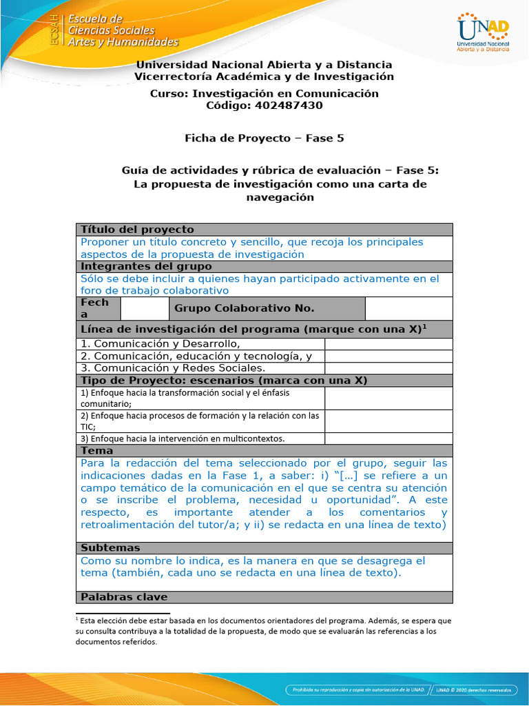 Anexo 5 - Ficha de Proyecto Fase 5 | PDF | Diseño | Ensayos